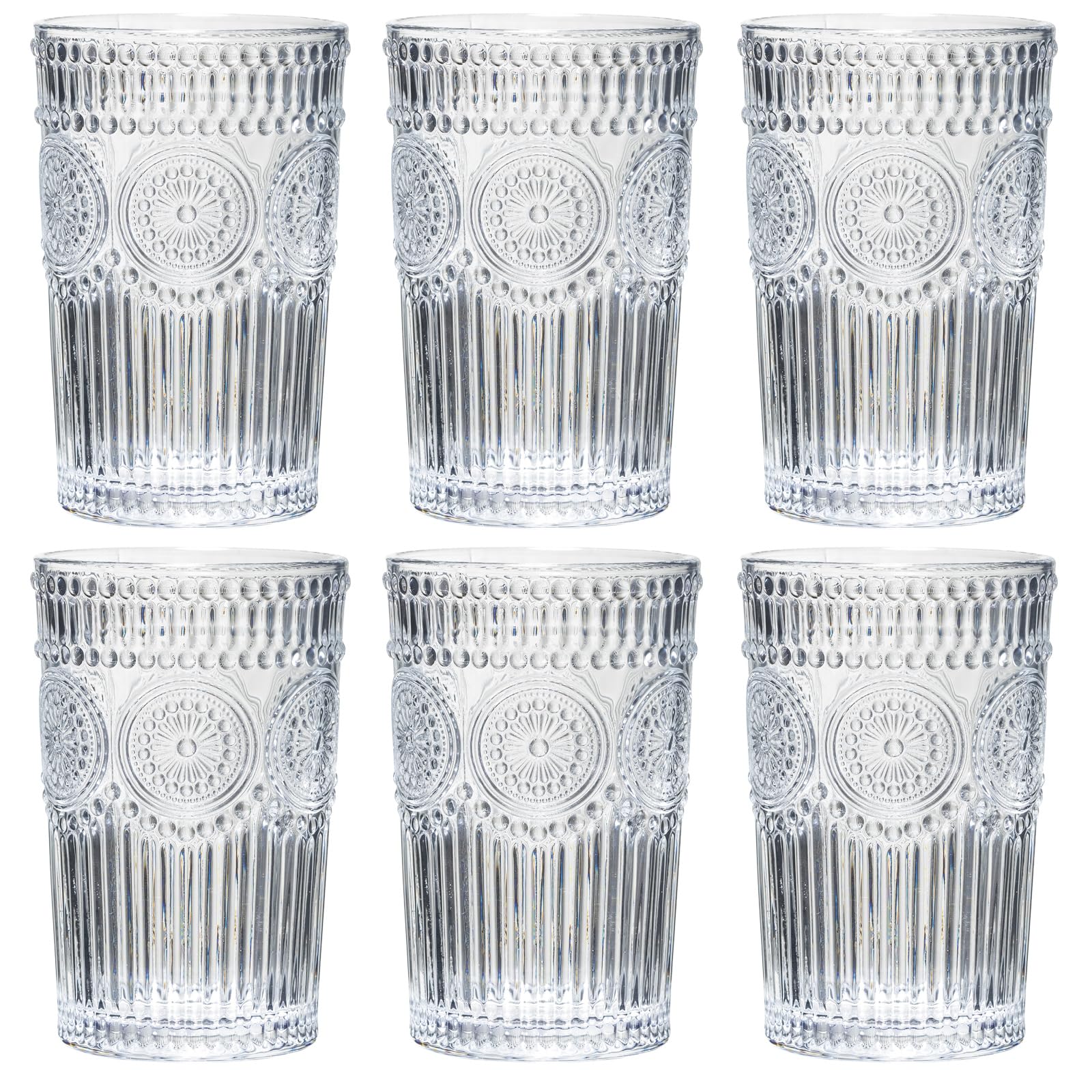 Amazon.com | Vintage Textured Clear Striped Drinking Glasses Set of 6 ...