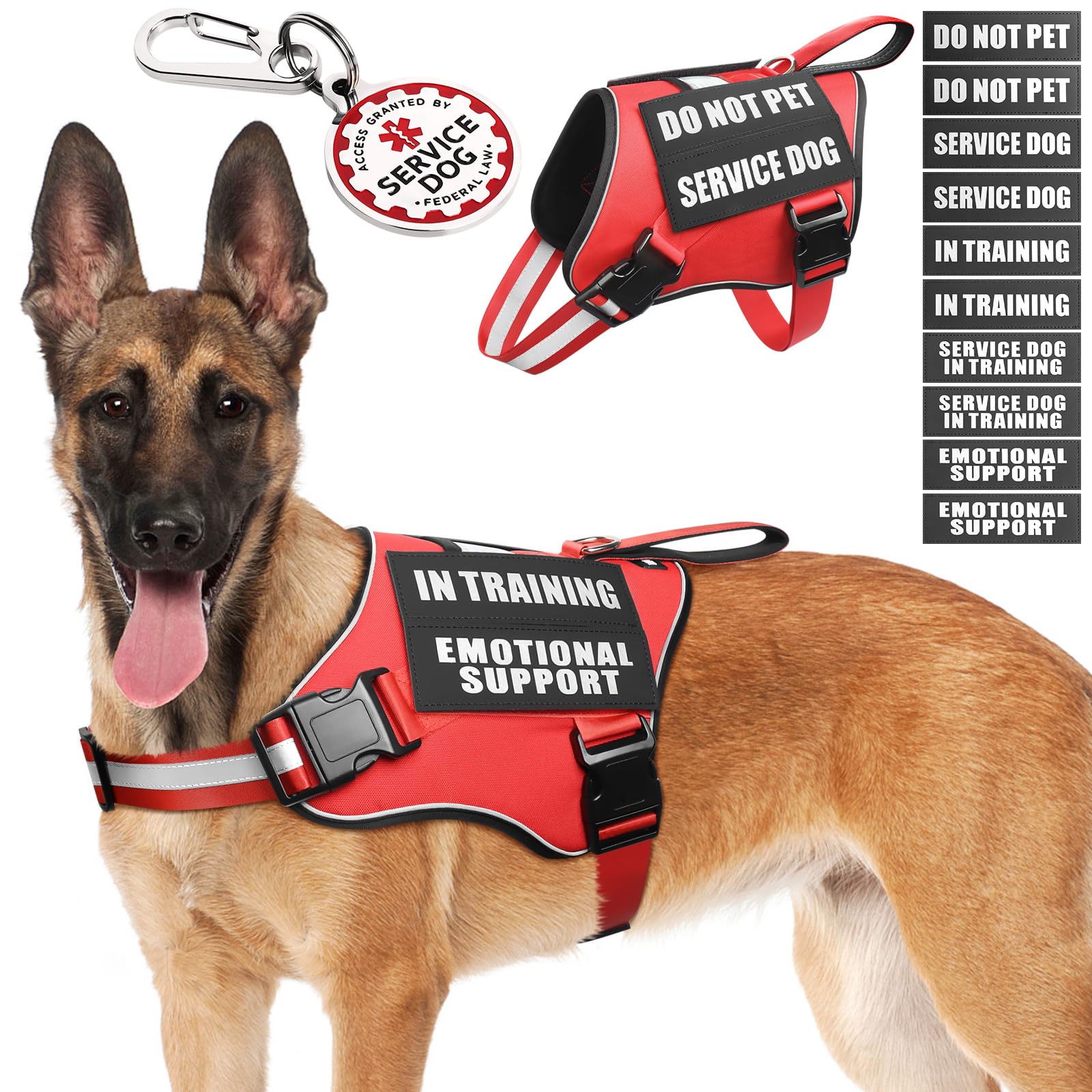 Amazon.com : MOOGROU Service Dog Vest Harness+ID Tag+10 Patches,Metal ...