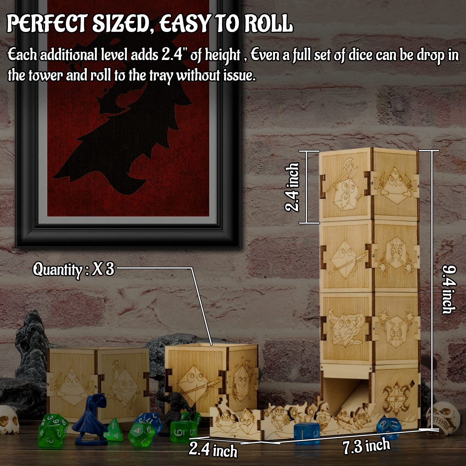 Snapklik.com : DND Modular Dice Tower Wood Laser Etched 12 Cute Classes ...