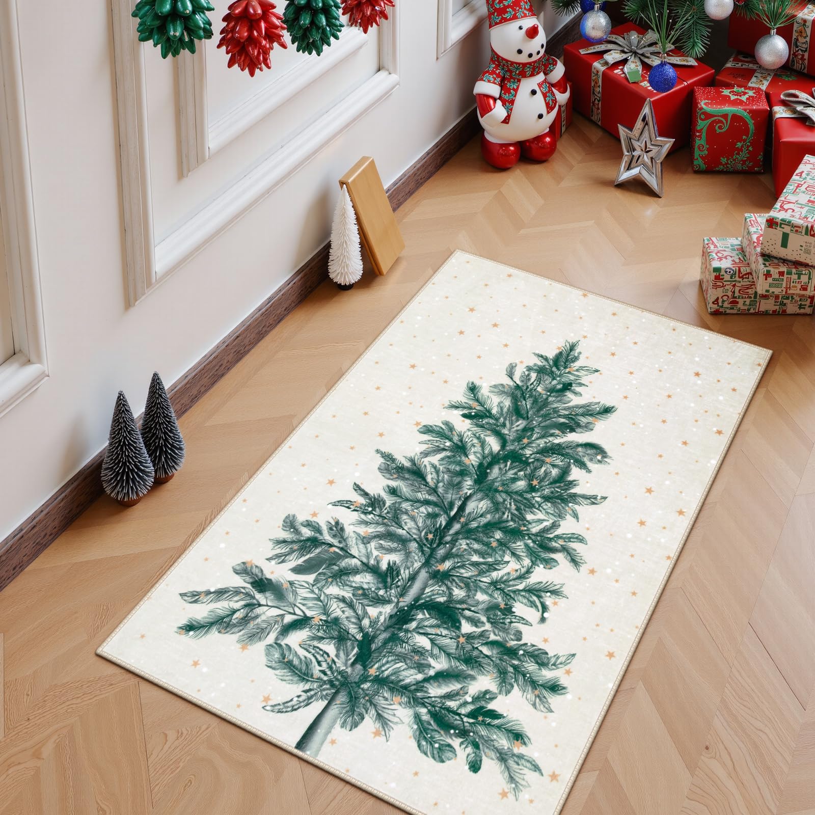 Amazon.com: Lahome Christmas Rug 2x3 Small Washable Beige Kitchen Rug ...