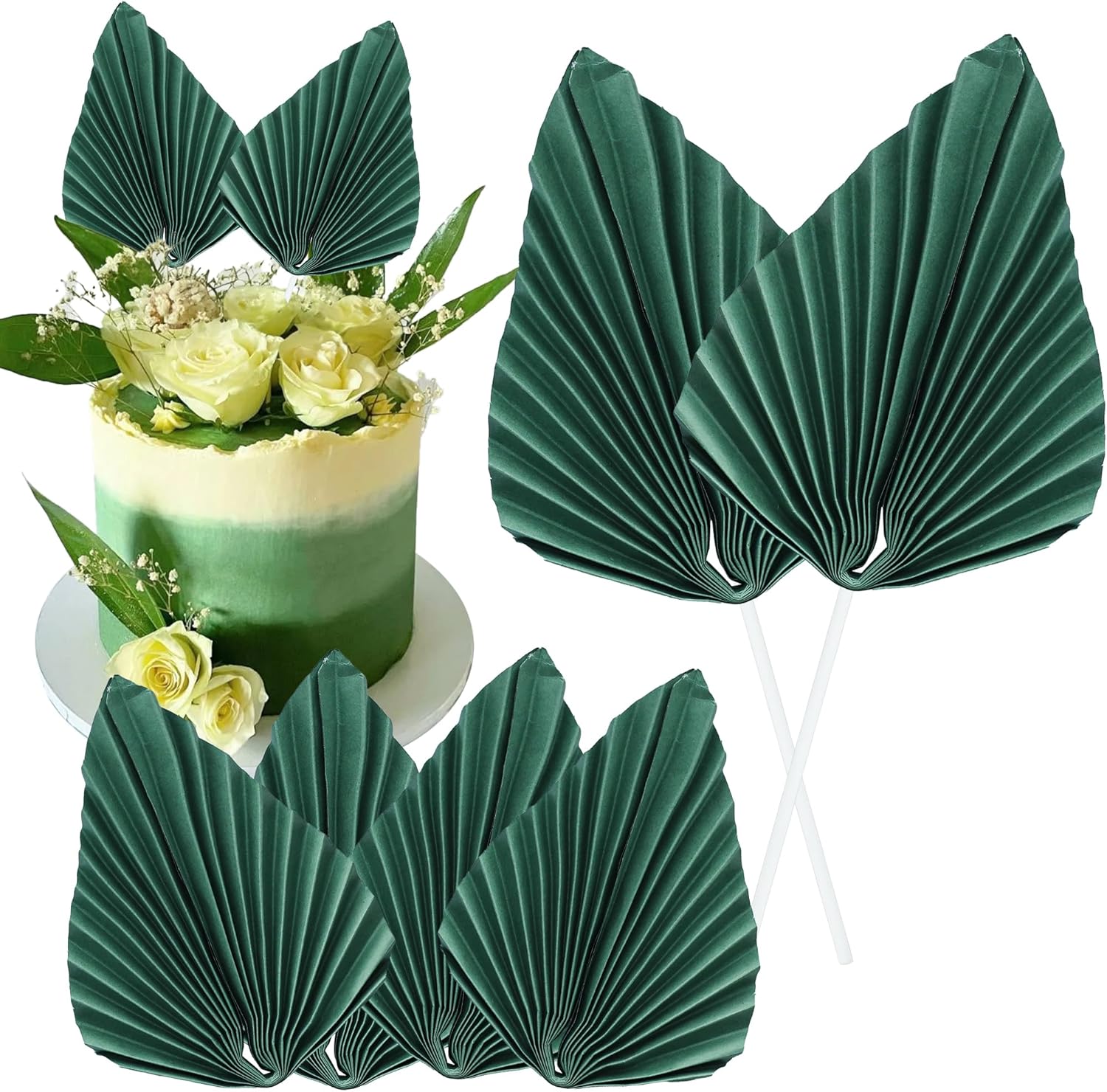 Amazon.com: Gyufise 6Pcs Paper Palm Fan Cake Toppers Palm Spear Leaves ...
