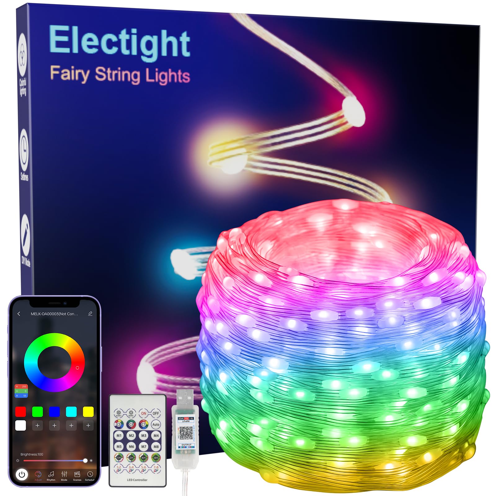 Electight 20M/66FT RGB Smart IC Fairy String Lights Multicolor [APP ...