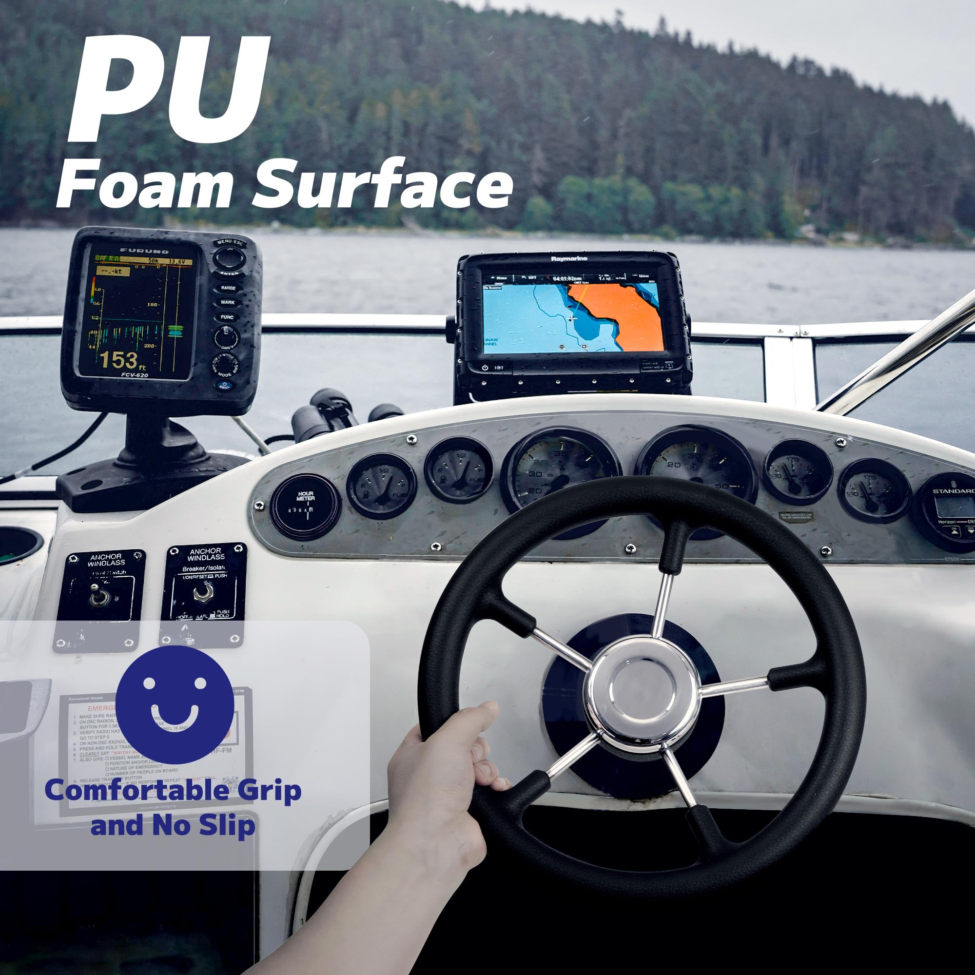 Snapklik.com : 13" Stainless Steel Boat Steering Wheel, Pontoon Boat ...
