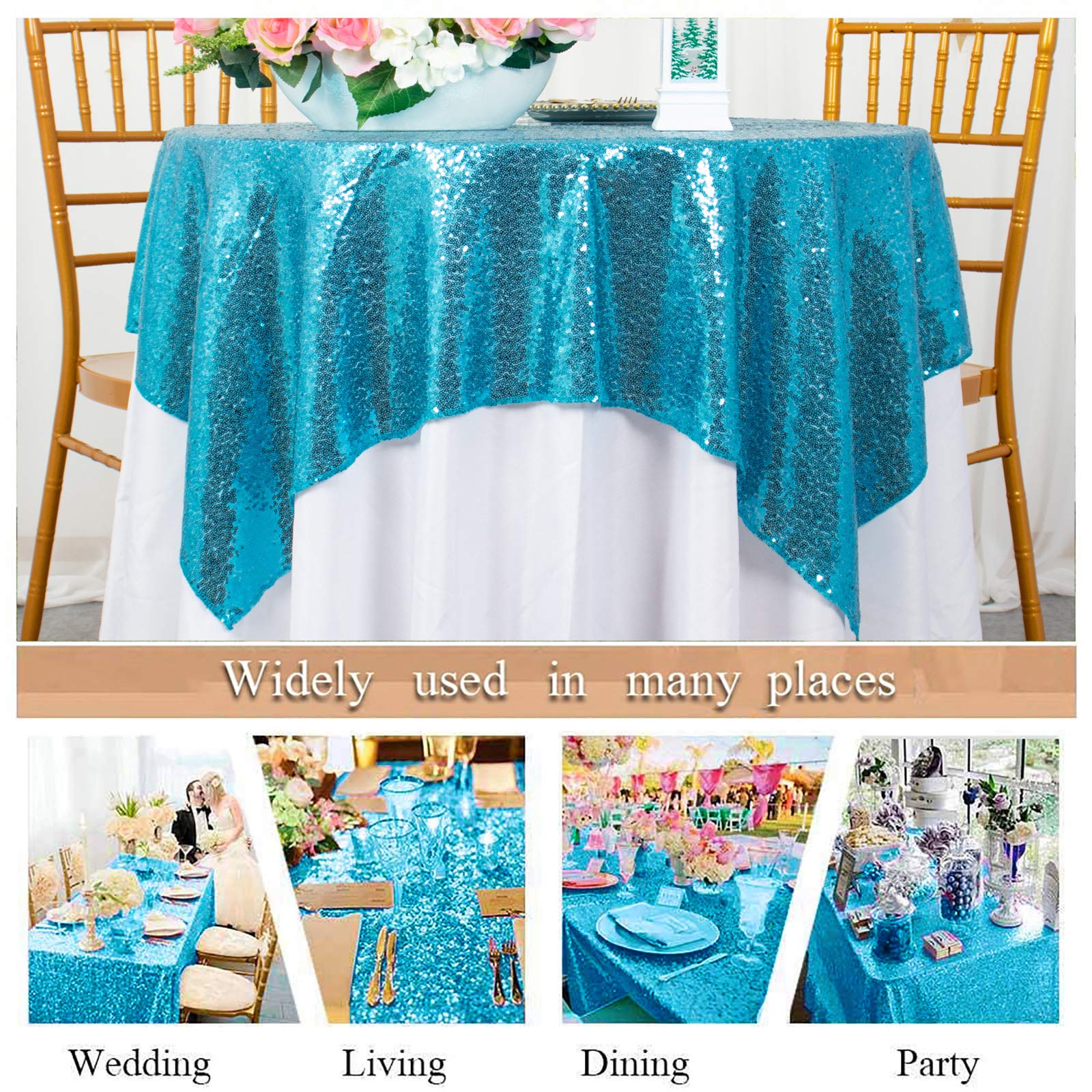 ShinyBeauty Sequin Tablecloth Aqua Blue 50x50'' Table Linen Turquoise ...