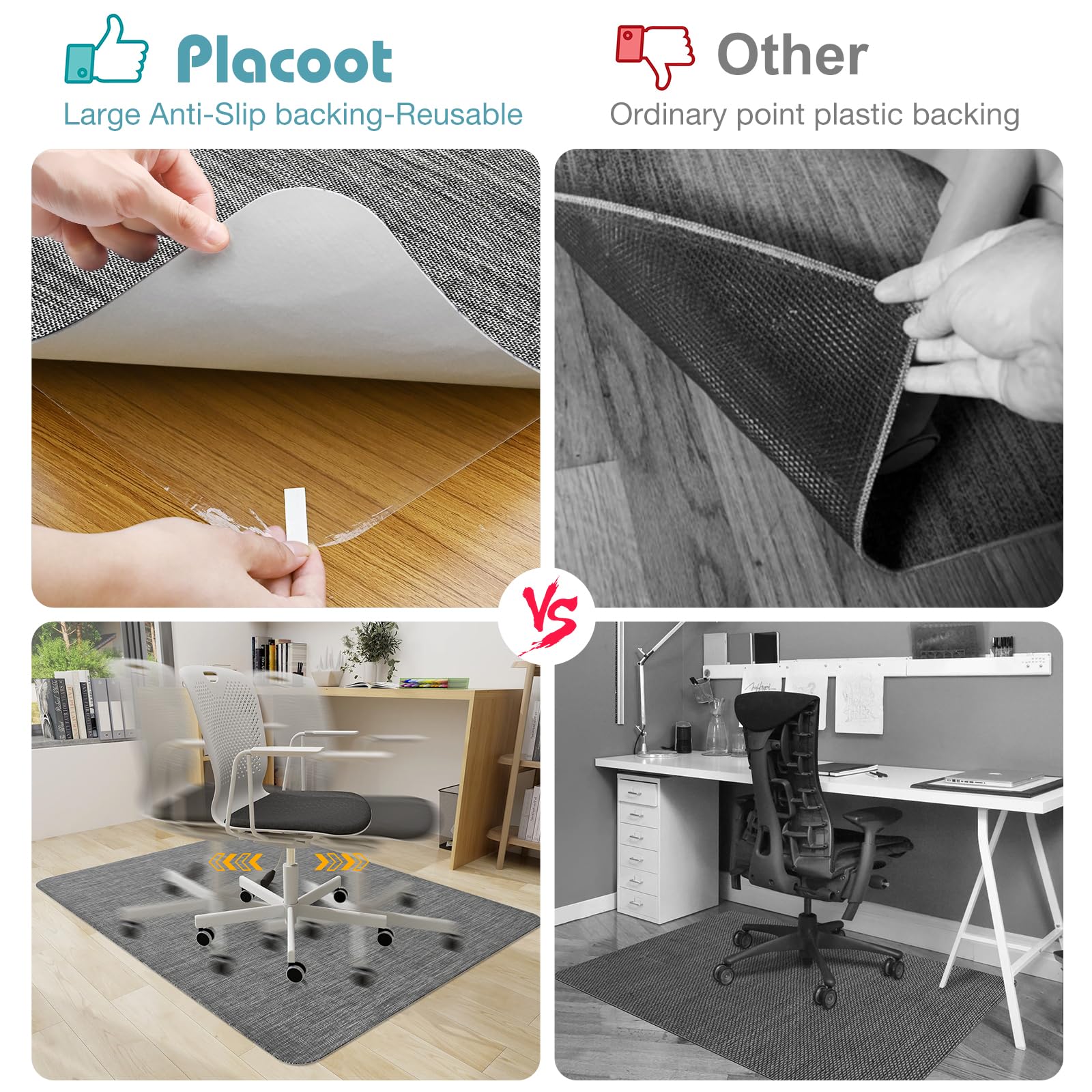 Placoot Heavy Duty Office Chair Mat for Hardwood Floor & Tile 36 inx48 ...