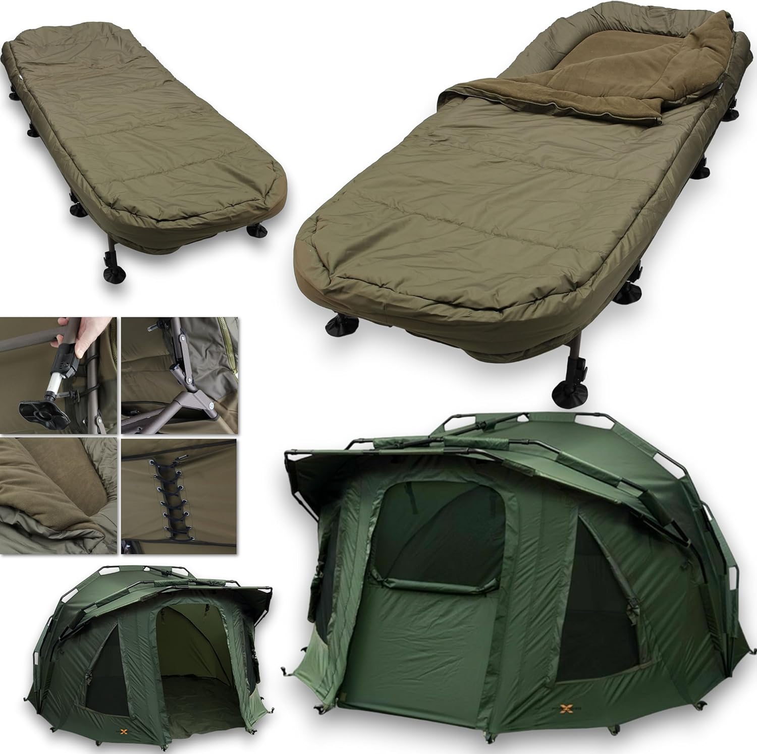 Lidsters Deluxe Carp Fishing 8 Leg Bedchair Sleep System + 2 Man ...