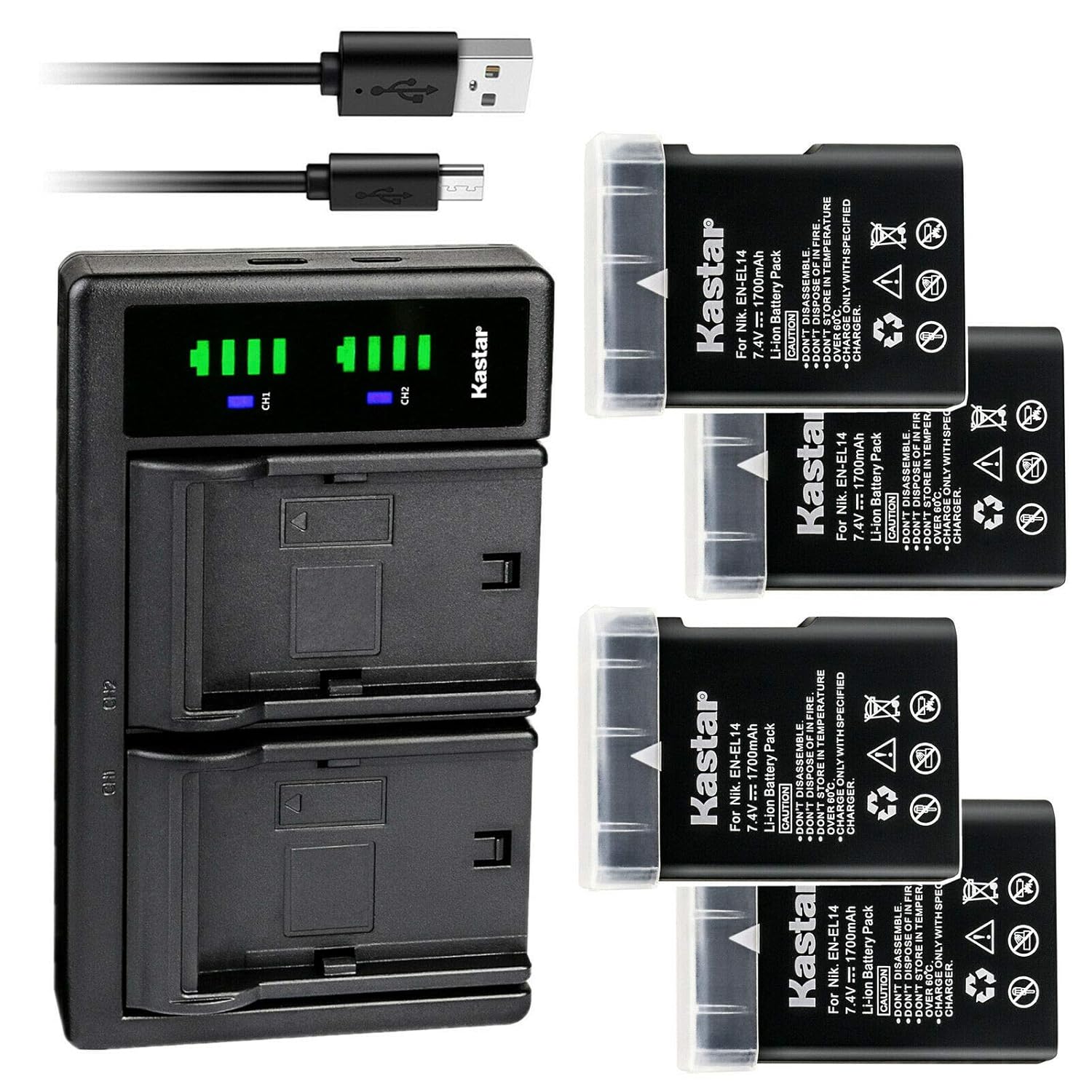 Kastar 4-Pack EN-EL14 Battery and LTD2 USB Charger Replacement for Nikon EN-EL14, EN-EL14a, EN ...