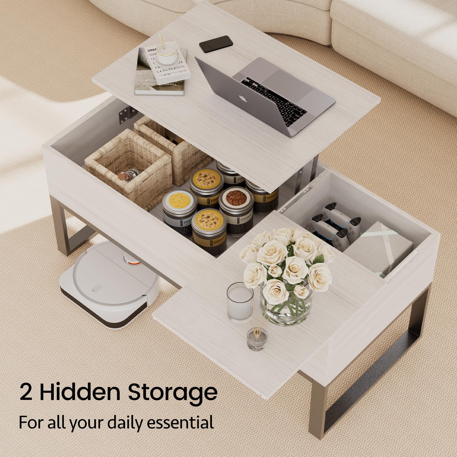 VEELOK Lift Top Coffee Table with Hidden Storage Compartment 2 Drawer ...