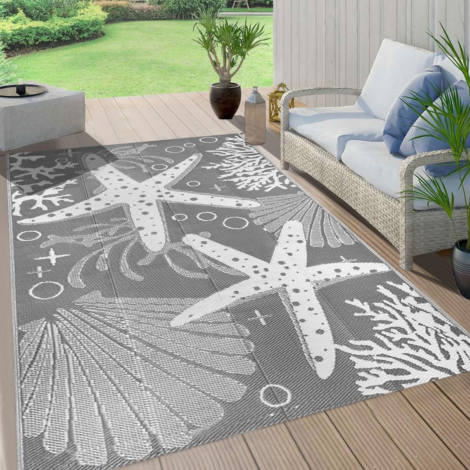 Amazon.com: famibay Coastal Outdoor Rug Waterproof 5x8 Patio Rugs ...