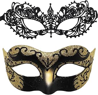 Amazon.com: fjygwx13 Masquerade Mask for Couple Men Set Sequin Venetian ...