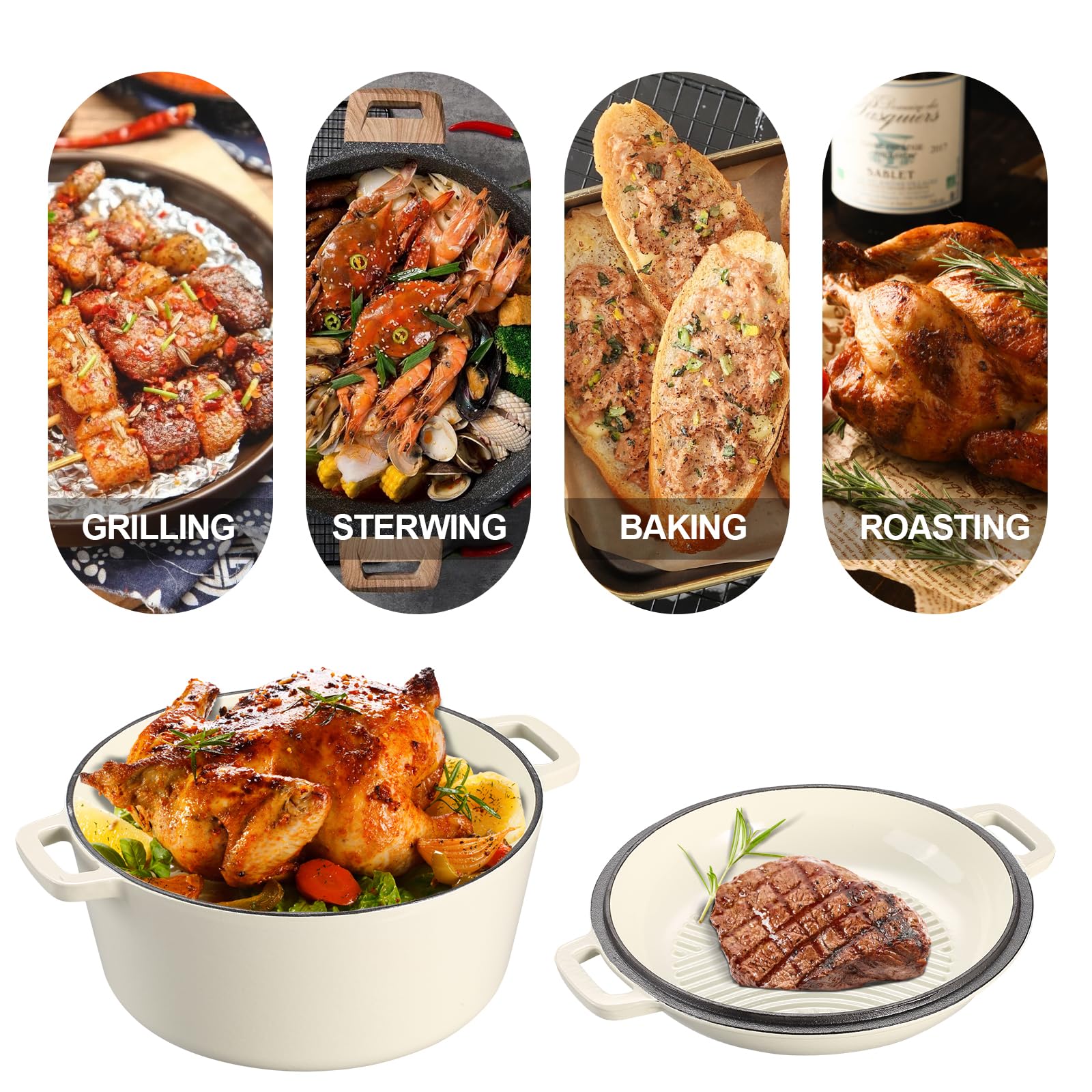 Snapklik.com : 5.5 Quart Enameled Cast Iron Dutch Oven, 2-In-1 Enamel Oven