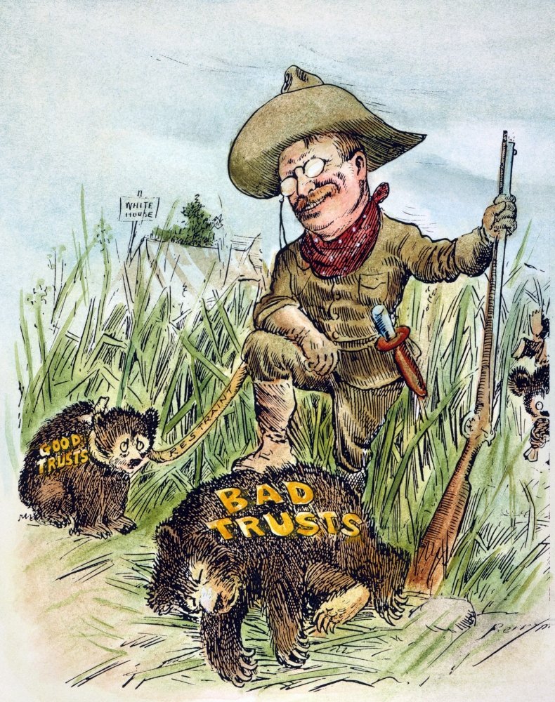Theodore Roosevelt Political Cartoons Trusts Trustbuster Theodore