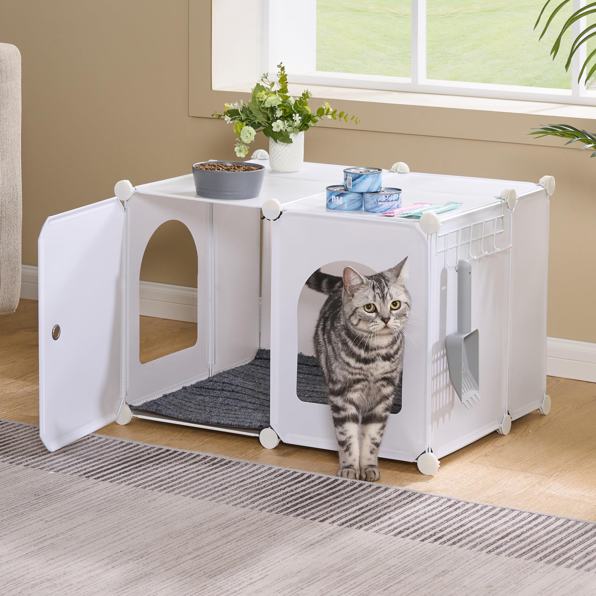 Amazon.com: Hzuaneri Cat Litter Box Enclosure with Hooks, Plastic ...