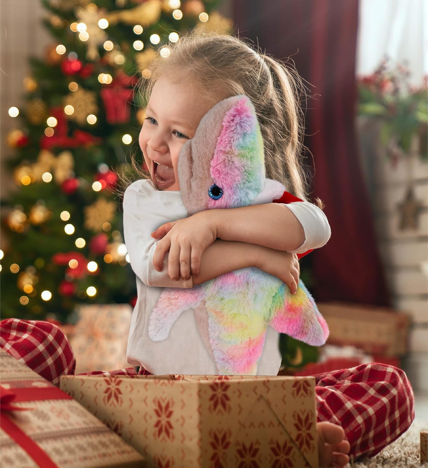 DolliBu Peluche grande de tiburón arcoíris de Papá Noel, disfraz de ...