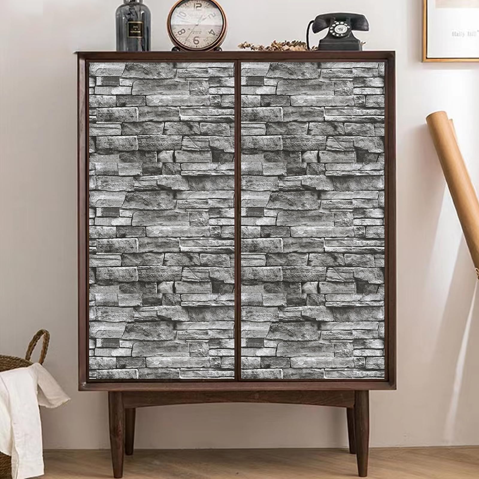 Snapklik.com : 10ft Peel And Stick Wallpaper Light Grey Stone Brick ...
