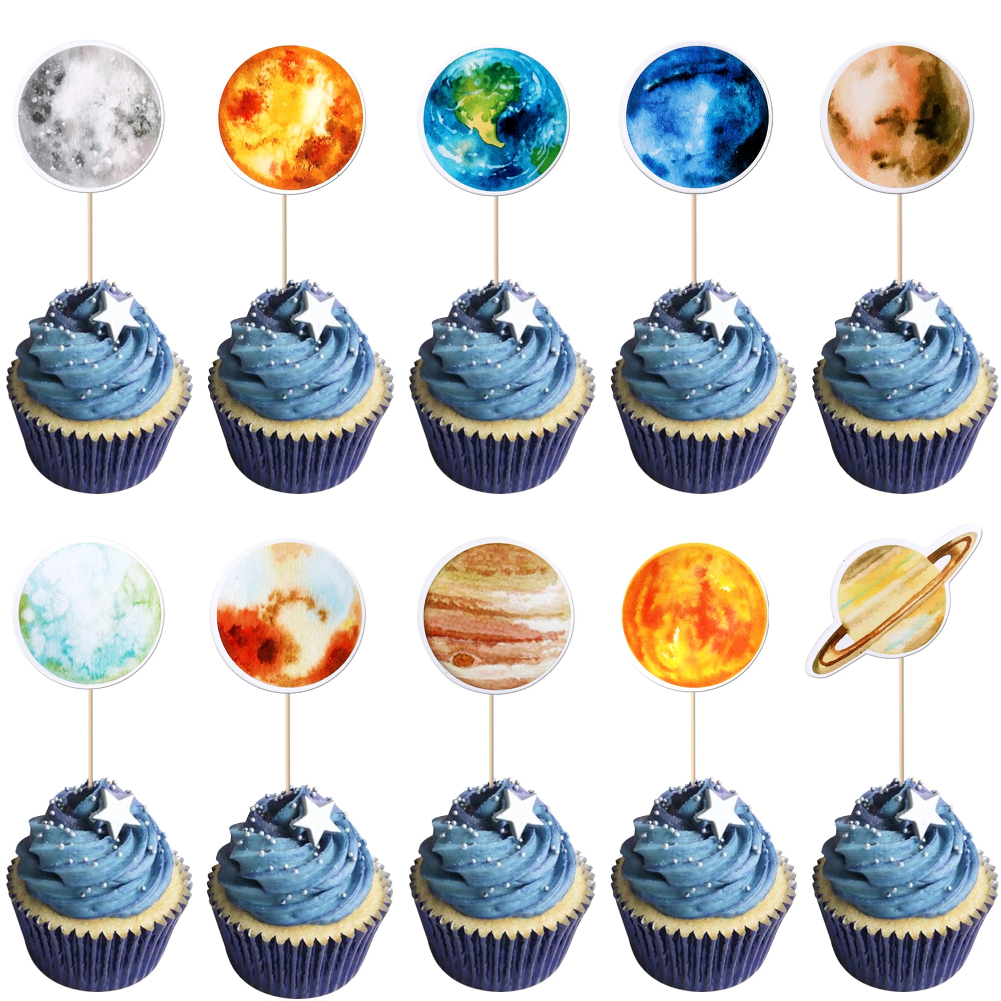 Amazon.com: 40 Pack Outer Space Cupcake Toppers Planet Rocket Spaceship ...
