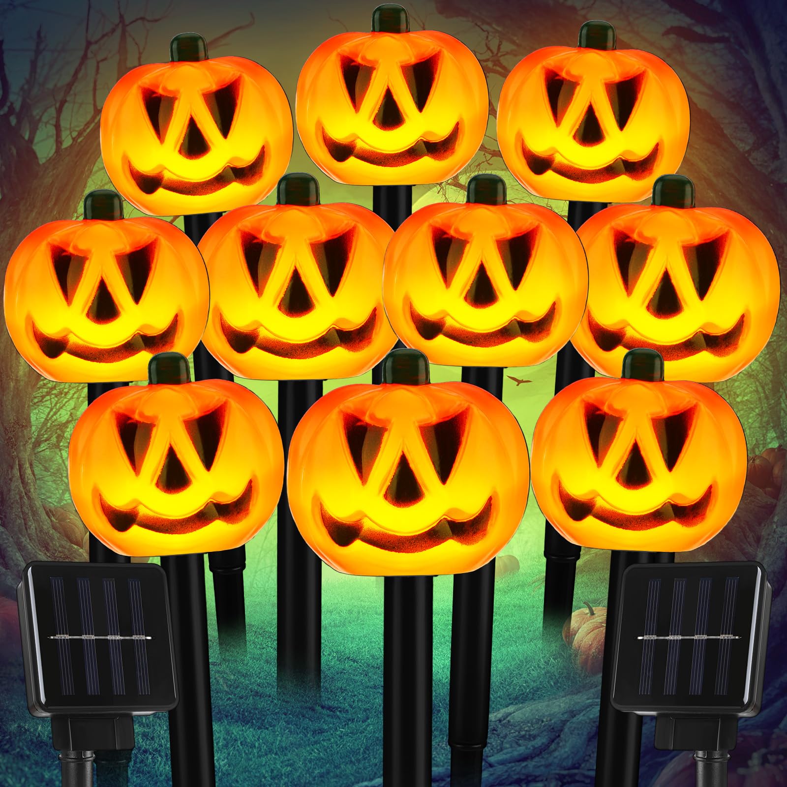 Retisee 10 Pcs Halloween Pumpkin Solar Pathway Lights Pumpkin Stake ...