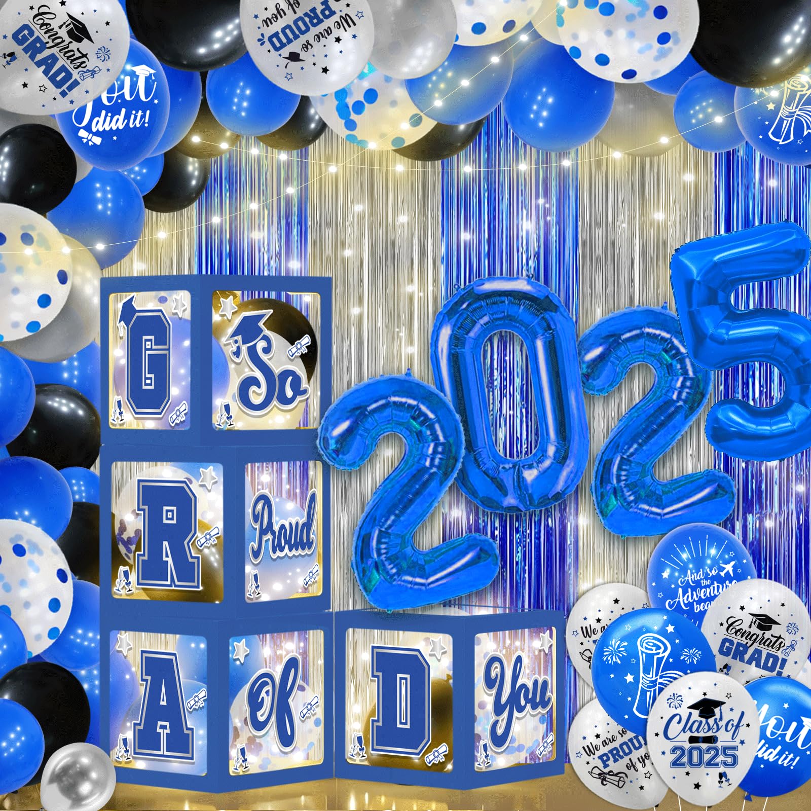 Amazon.com: Blue Graduation Balloon Boxes 2025 with Led Light ...