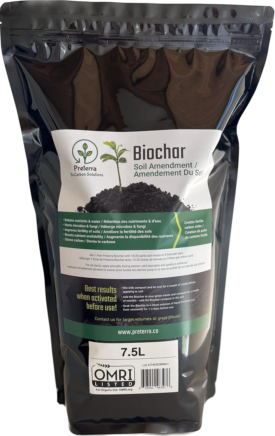 Biochar 7.5 L by Preterra BioCarbon Solutions, Soil Enhancer, retains ...
