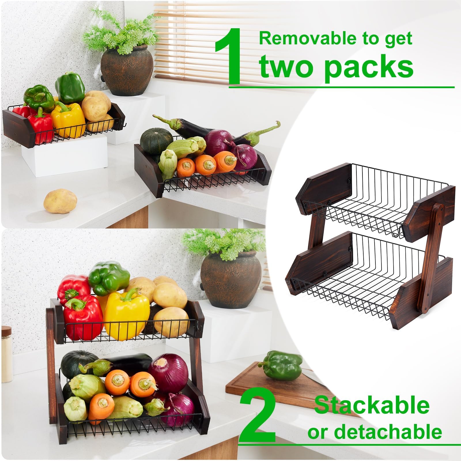 Snapklik.com : HouseJoy 2 Tier Wooden Fruit Holder