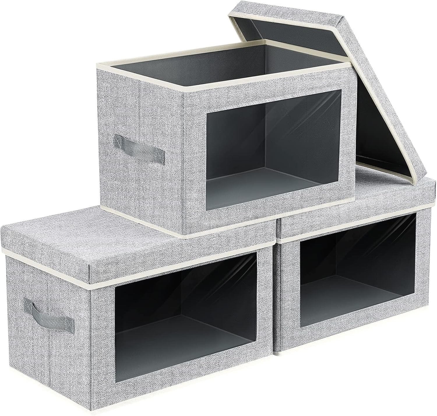 DIMJ 3Pcs Storage Bins with Lid,Collapsible Storage Box with Clear ...