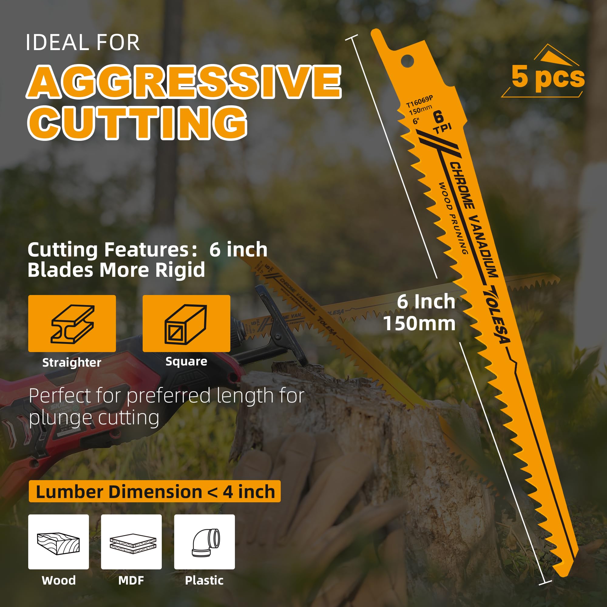Snapklik.com : Wood Pruning Reciprocating Saw Blades 6 Inch 6 TPI ...