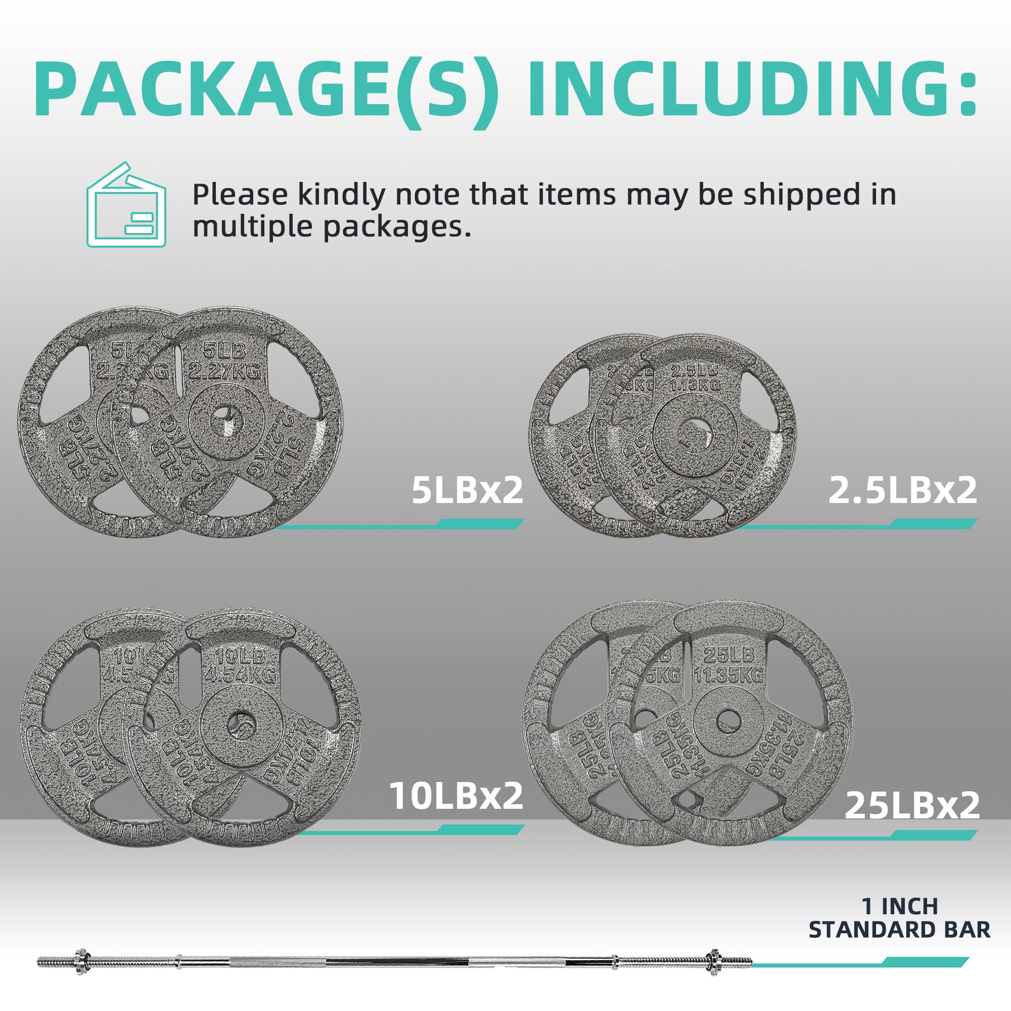 Snapklik.com : Fitvids Barbell Weight Set, Cast Iron 1" Standard Weight ...