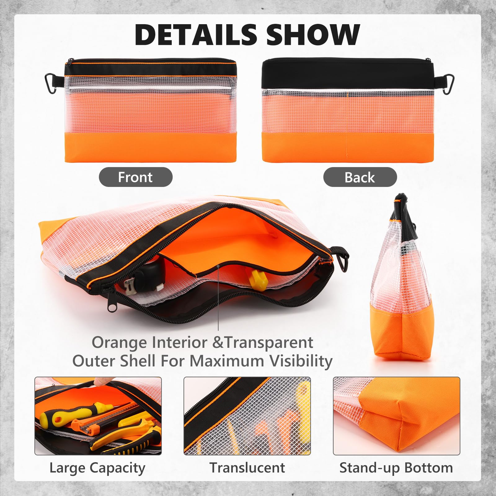 Paterr 16 Pcs Zipper Clear Tool Bag Bulk 11.8 Inch Small Tool Bag ...