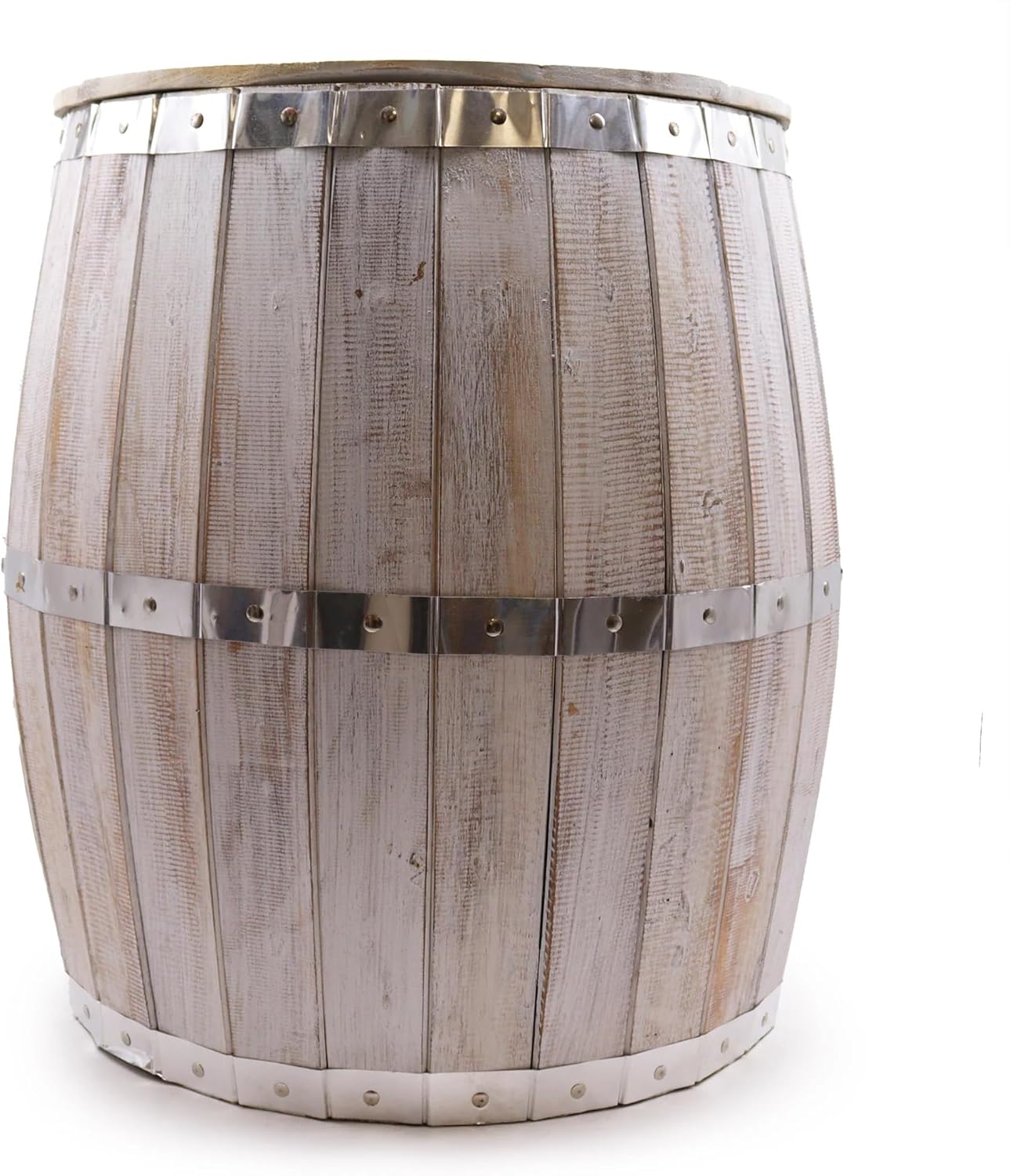 ANCIENT WISDOM Beer barrel table - whitewashed - Albasia wood - 60 x 48 ...