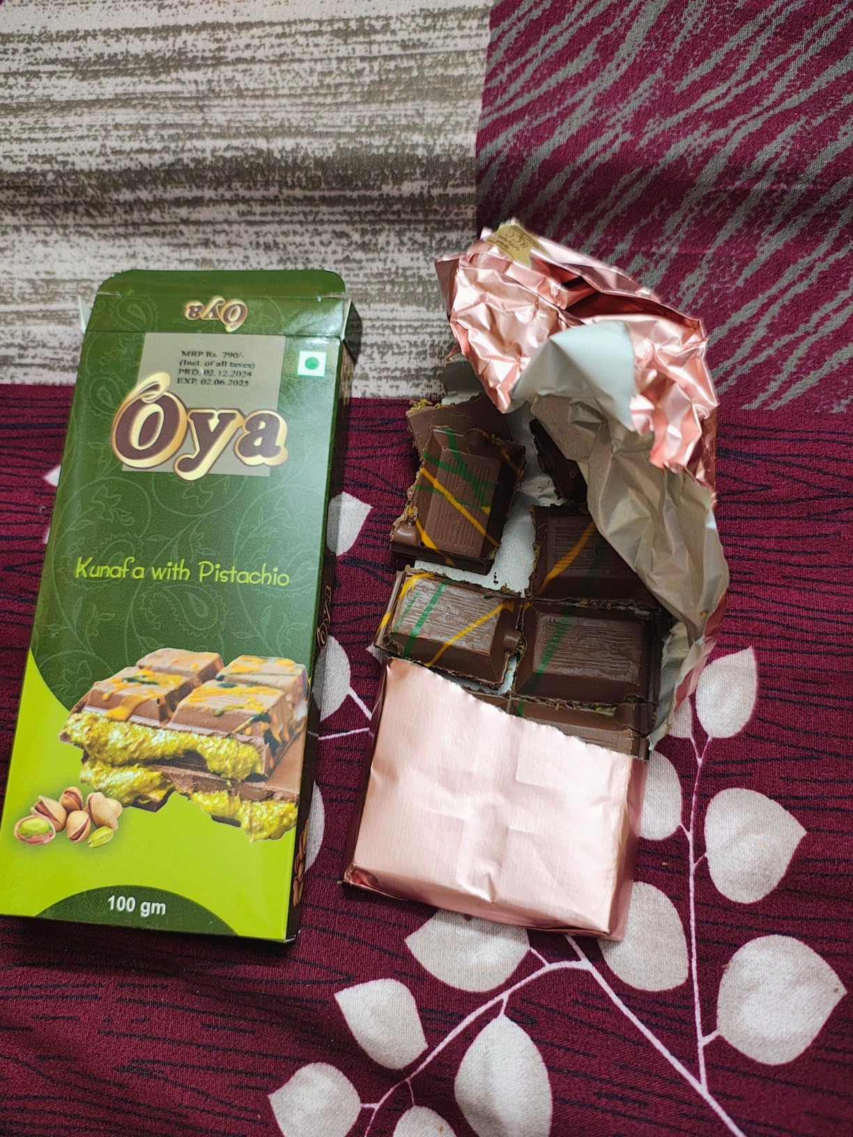 Oya Chocolate pistachio | Dubai Kunafa and Pistachios Chocolate 100gm ...