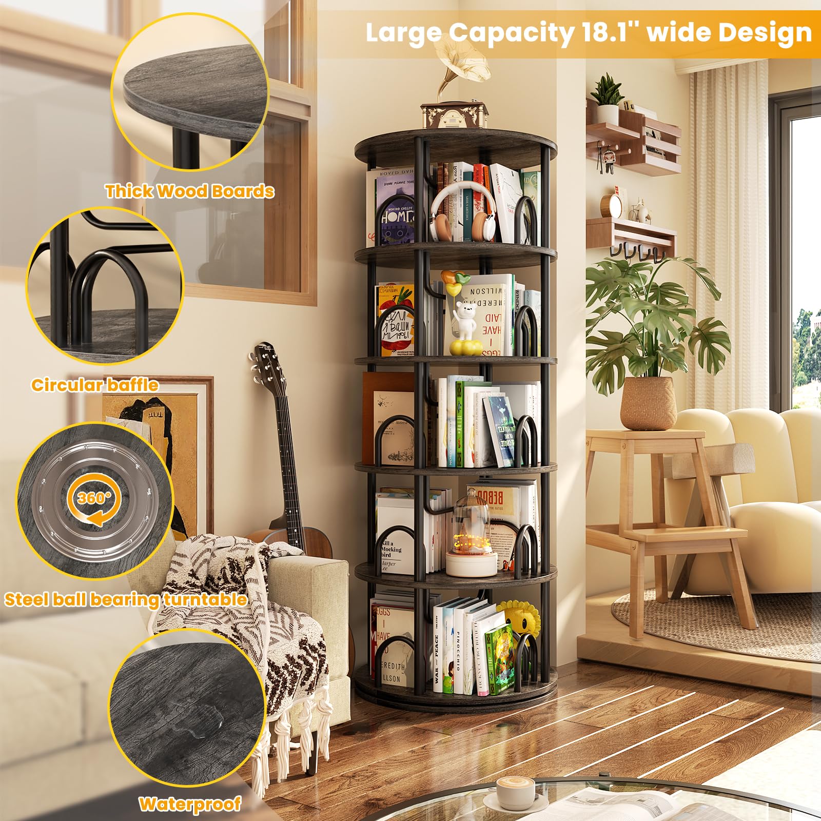 Snapklik.com : 5 Tier Rotating Bookshelf Tower, 360 Display Spinning ...