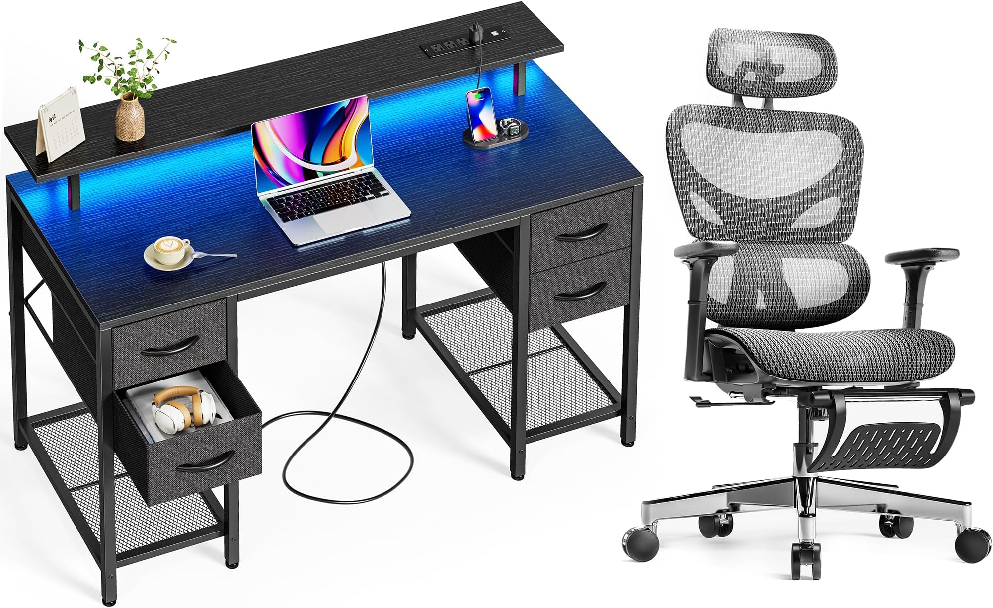 Amazon.com: Huuger 47 inch Computer Desk with 4 Drawers, Gaming Desk ...