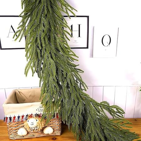 Cedar Garland, Artificial Norfolk Pine Garlands Christmas Decor, 6/9ft Real Touch Winter Pine ...