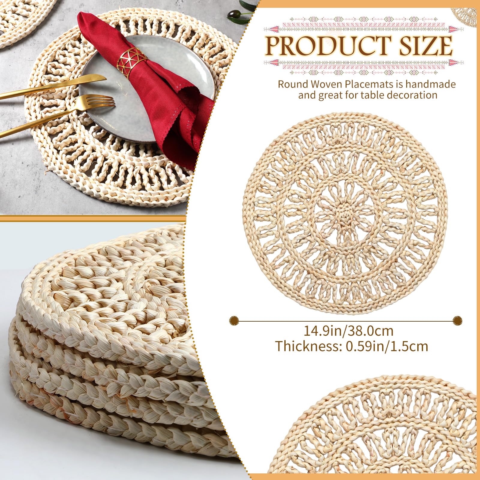 32 Pcs 15 Inch Round Woven Placemats Large Boho Rattan Chargers Natural ...