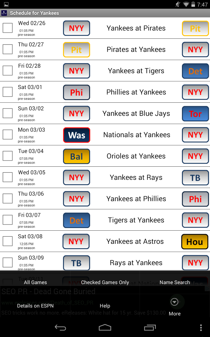 NYY Baseball Schedule 2014 - App on Amazon Appstore