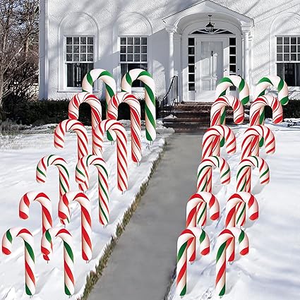 Amazon.com : 24 Pieces Christmas Candy Cane Outdoor Lawn Yard Sign ...