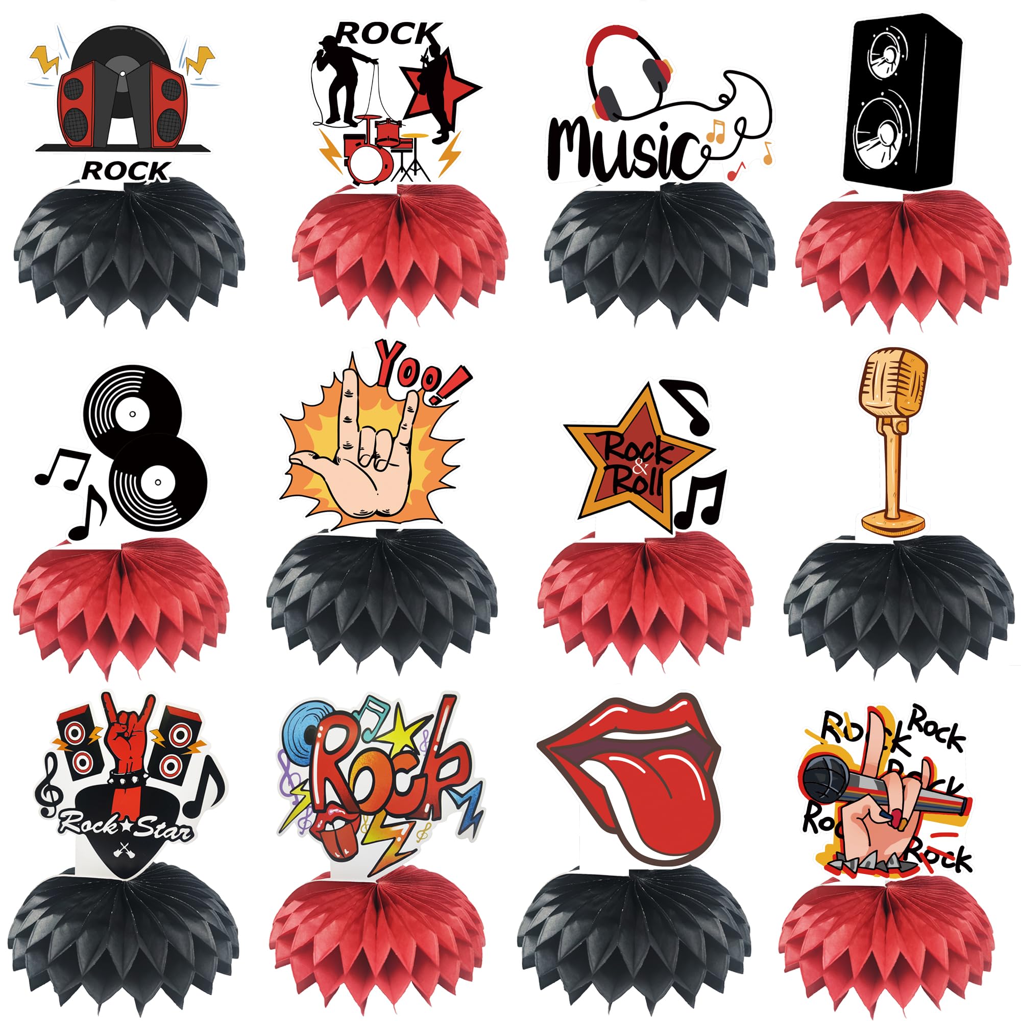 Amazon.com: 12PCS Rock and Roll Honeycomb Centerpieces Music Party ...