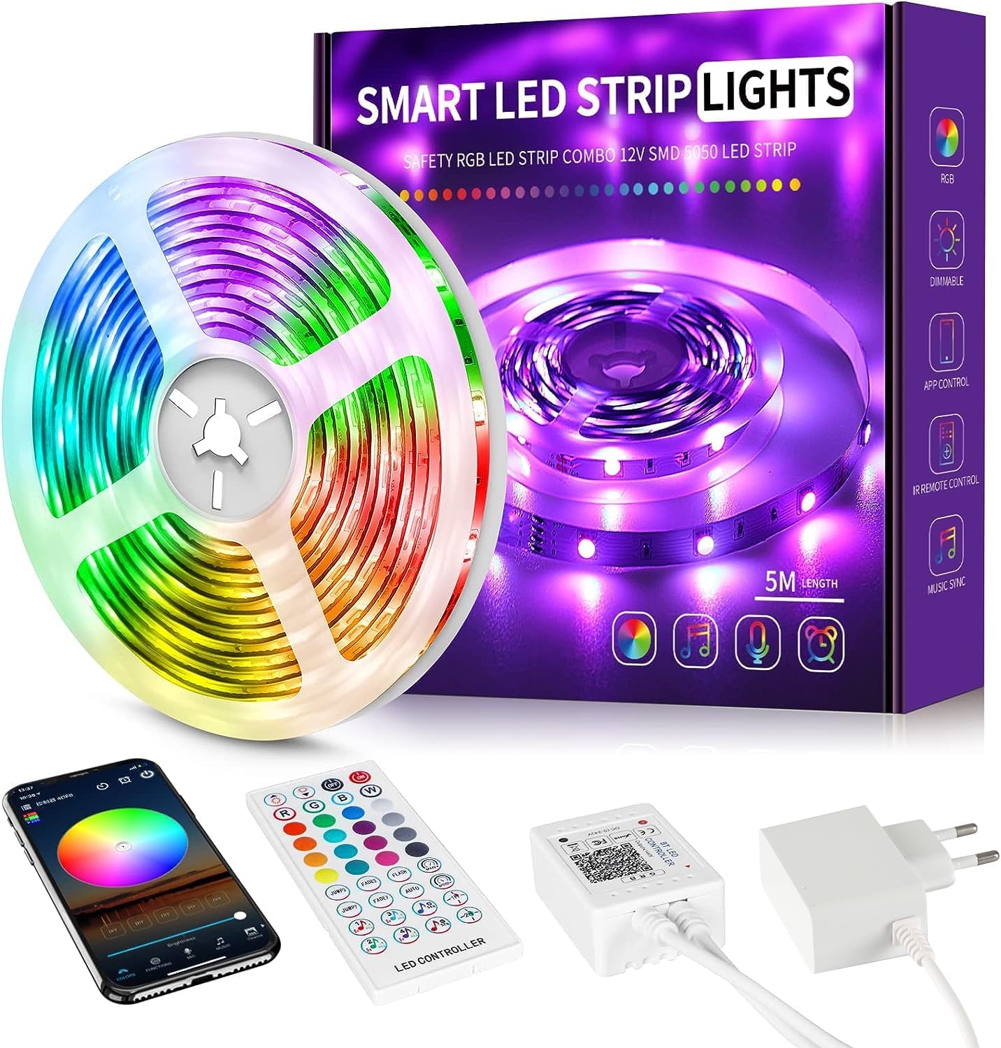 Beaeet Ruban Led 10M, Bande Led 5050 RGB, Led Ruban Lumineuse Flexible ...