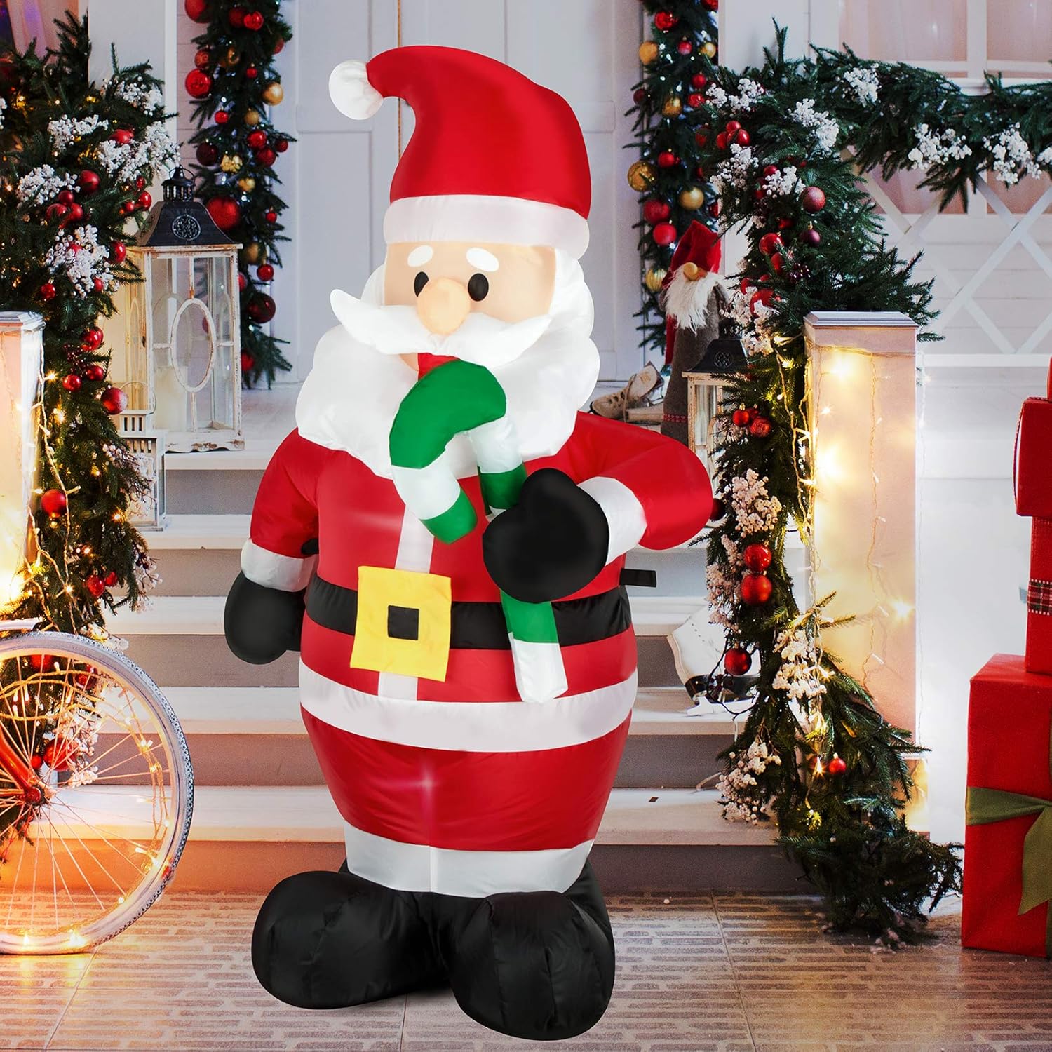 Amazon.com: FARONZE Christmas Inflatable Santa Claus Holds Candy Cane ...