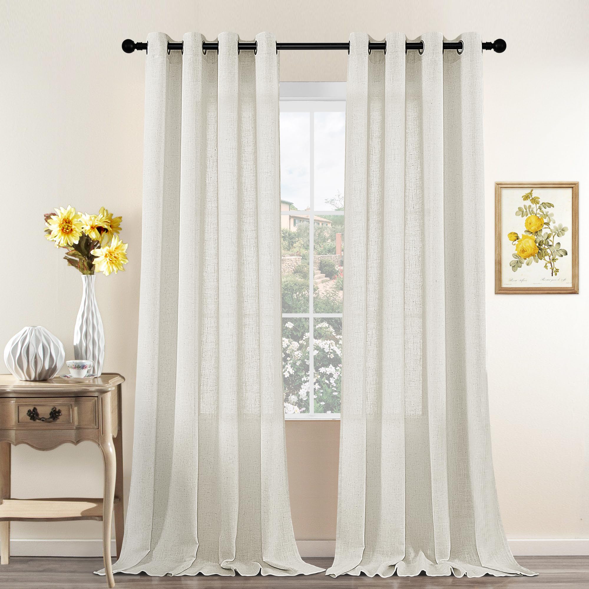 Amazon.com: SHECUTE Linen Curtains 63 Inch Length 2 Panels Set for ...