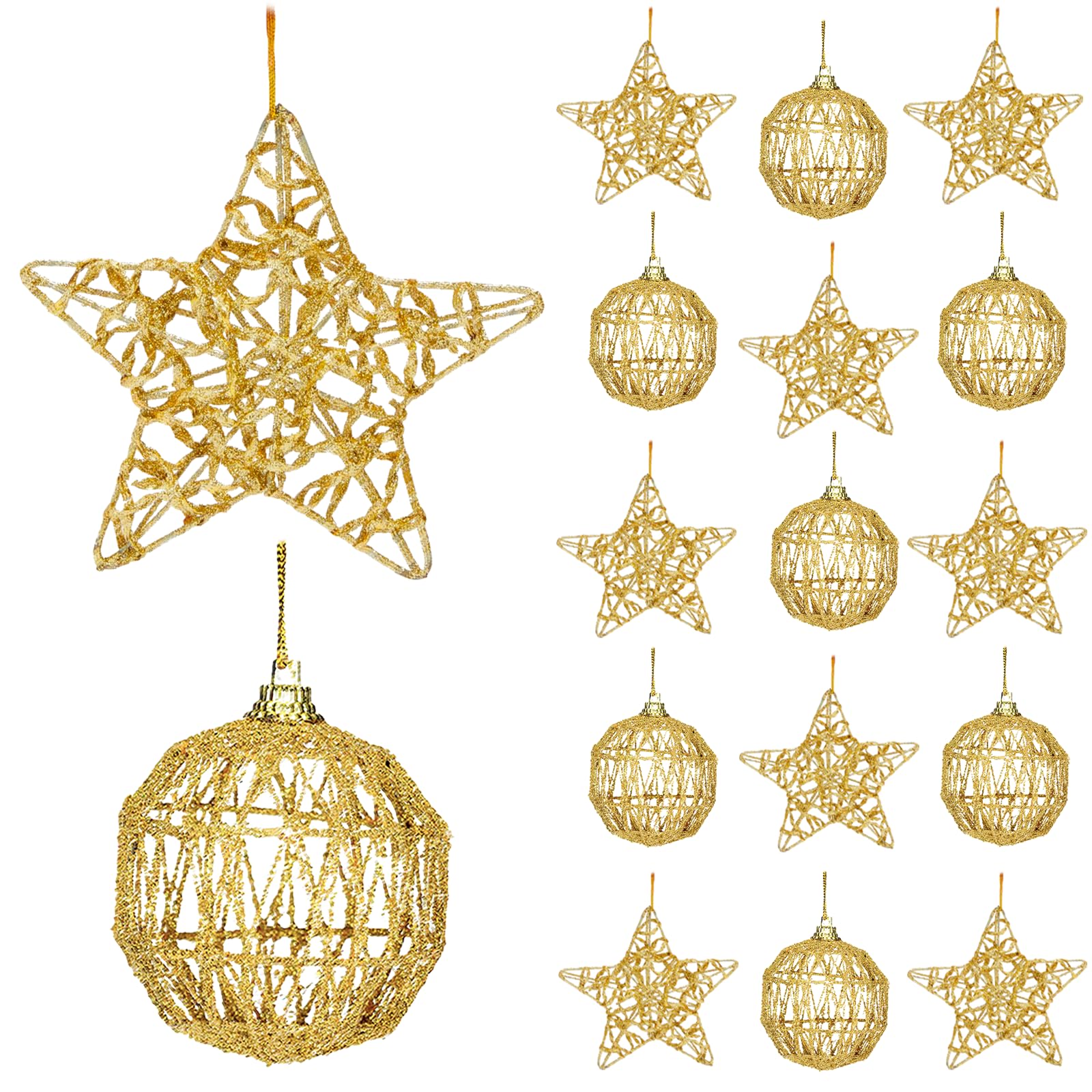 Amazon.com: 2.36" Christmas Cutout Wire Balls, Gold Glitter Christmas ...