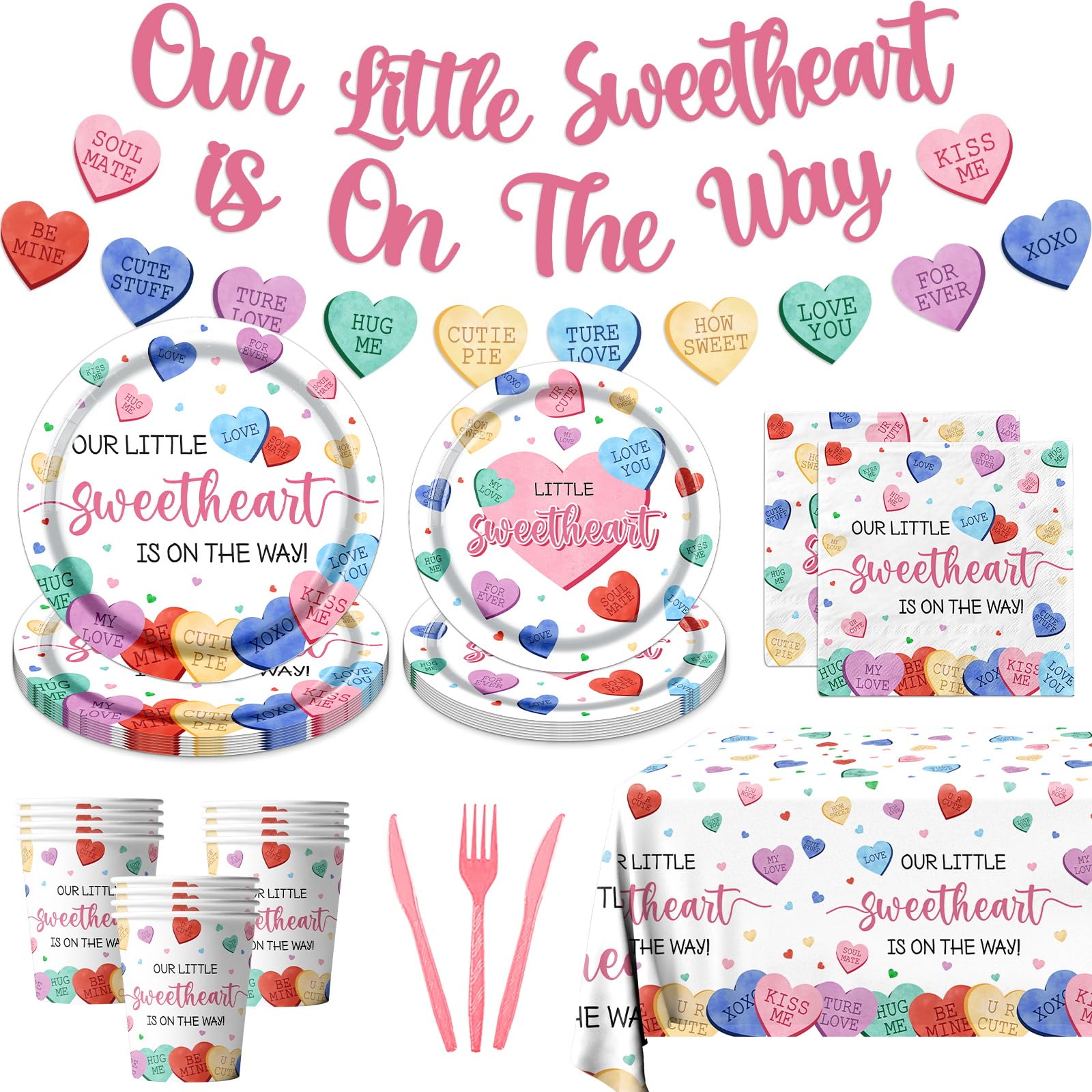 Amazon.com: Sweetheart Baby Shower Paper Plates and Napkins Valentine's ...