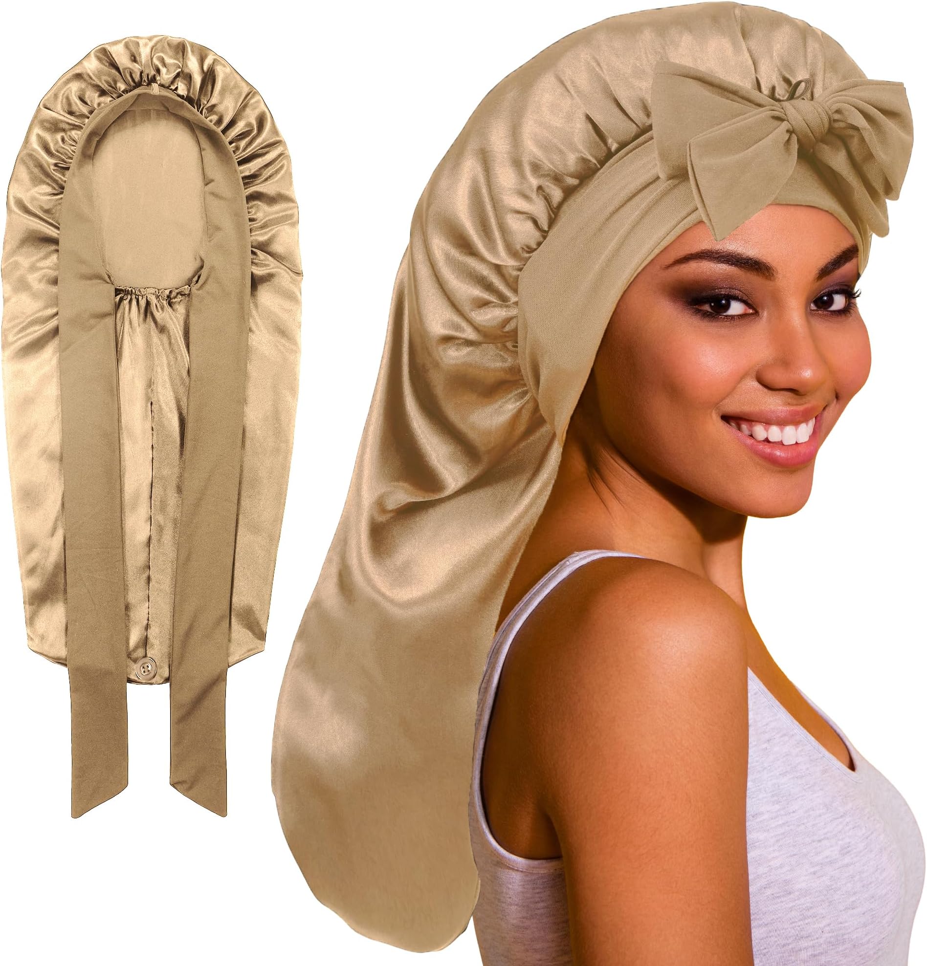 Amazon.com : ROYBENS Long Bonnet Satin Bonnet Silk Bonnet for Sleeping ...