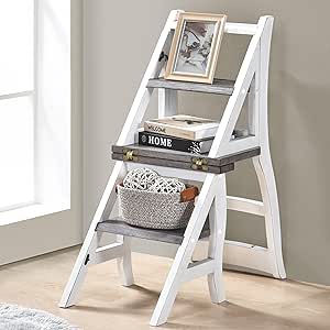 Amazon.com: WOODHOMER Antique Folding Library Ladder Chair - Elegant ...
