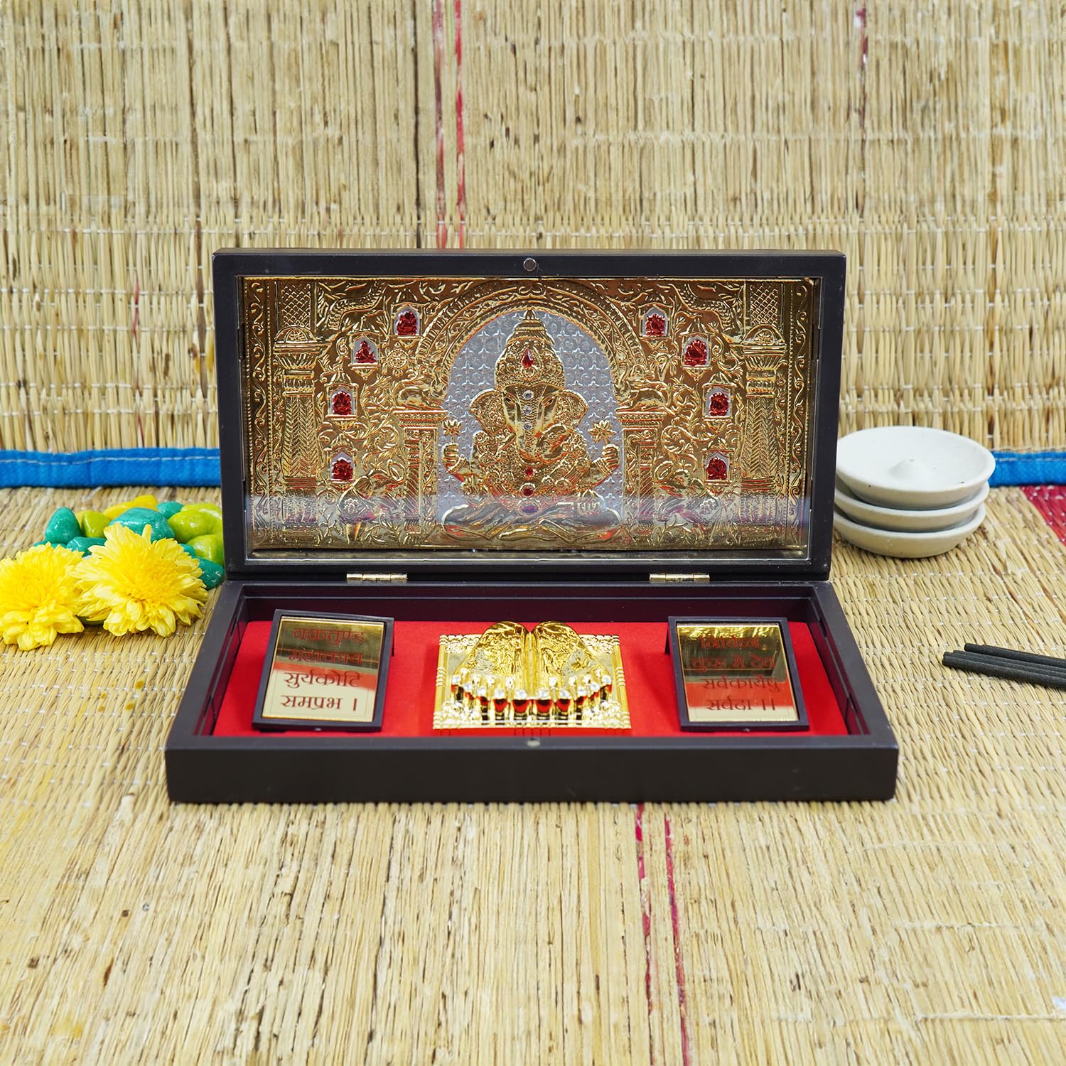 Buy PujaNPujari Gold Plated Ganesh Ganapati Photo Frame with Charan ...