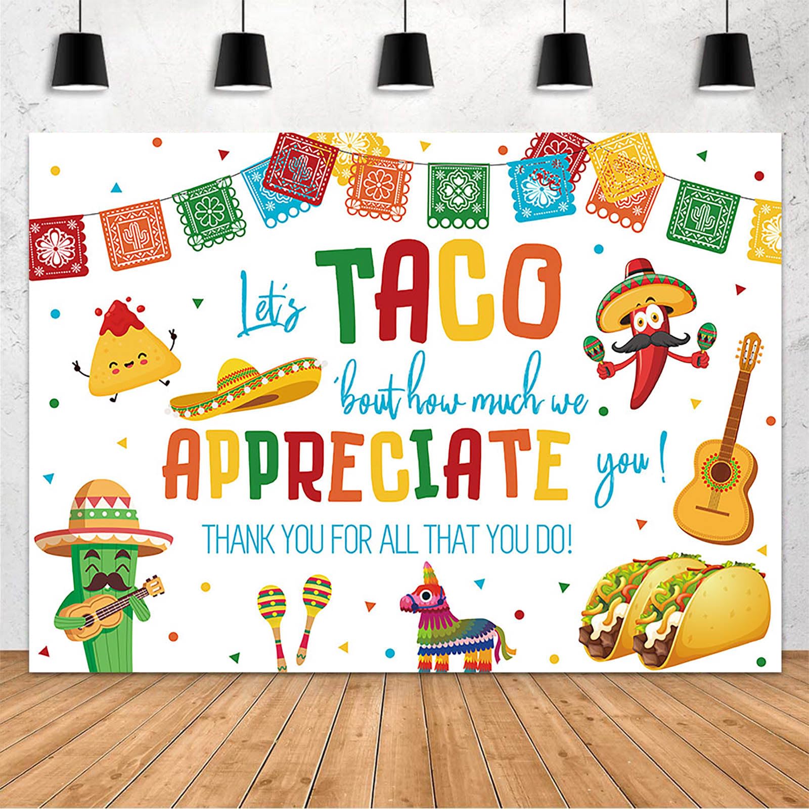 Amazon.com : MEHOFOND 7x5ft Mexican Fiesta Backdrop White Let's Taco ...