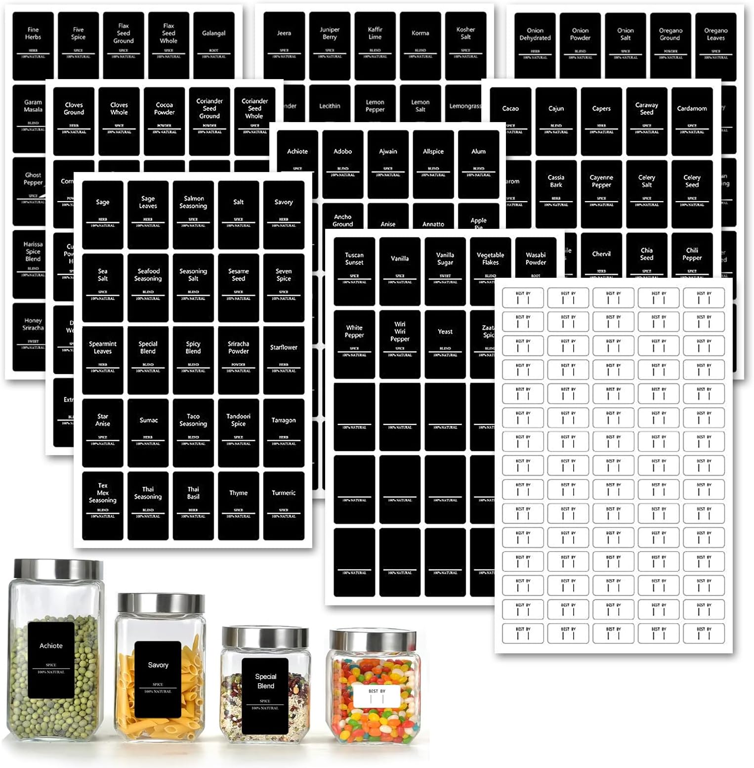 Spice Jar Labels, 275pcs Pantry Spice Labels Stickers for Jars Self ...