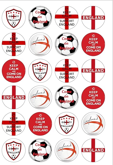 24 Precut Round Come On England Football Sport Edible Wafer paper Cake ...