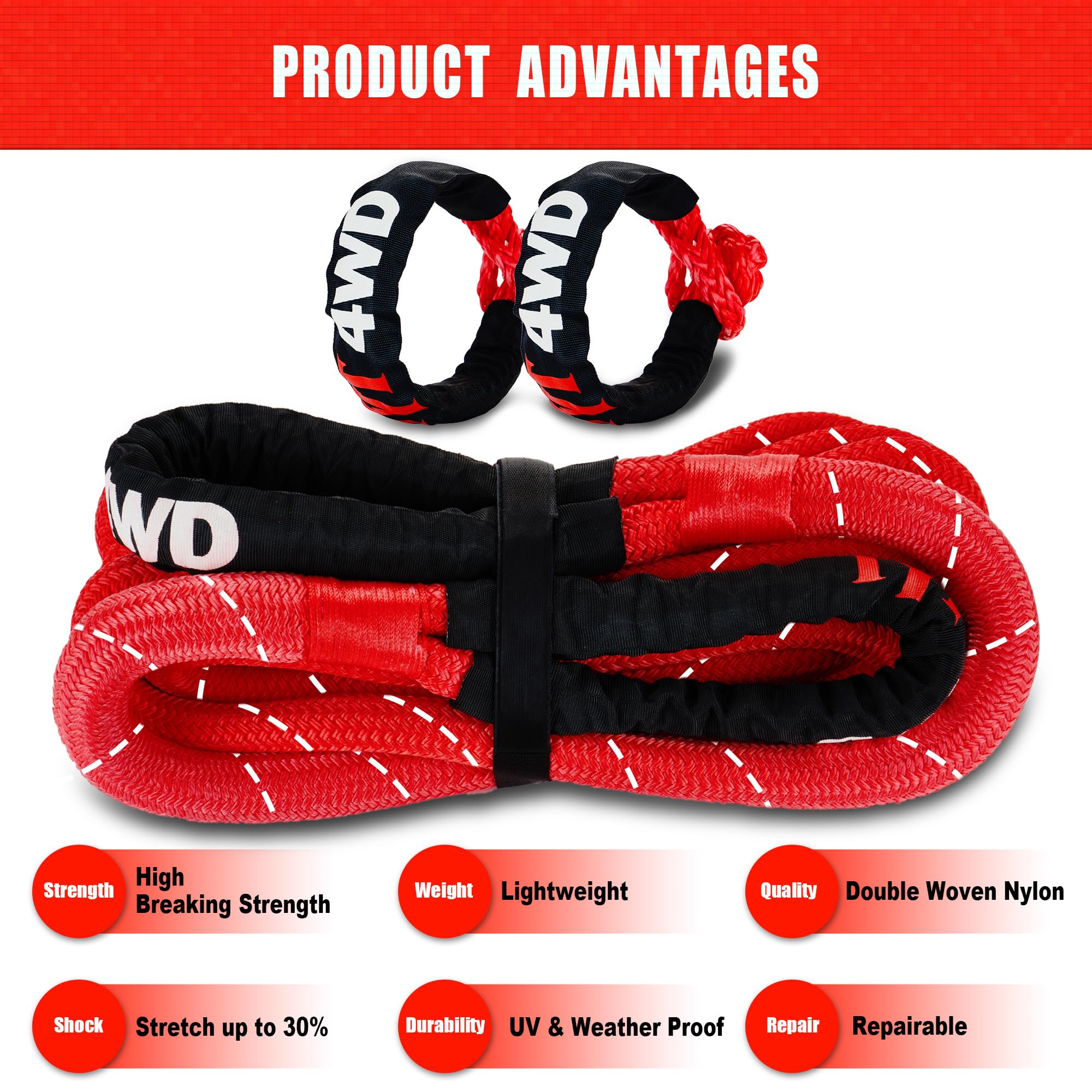 Snapklik.com : TYT Kinetic Recovery Rope,(1in X 30ft Black) 48000lbs ...