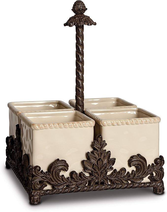 Amazon.com - Cream Ceramic Flatware Caddy With Acanthus Leaf Metal ...